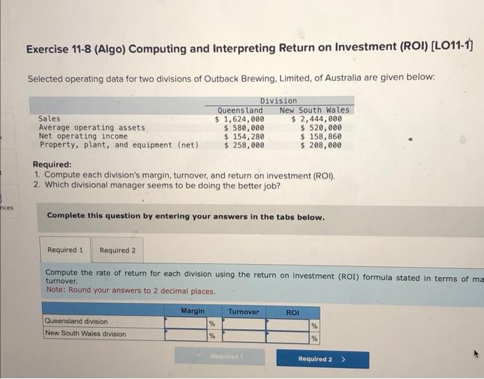 Solved Exercise 11-8 (Algo) Computing and Interpreting | Chegg.com