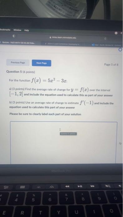 Solved For the function f(x)=5x2−3x a) (3 points) Find the | Chegg.com
