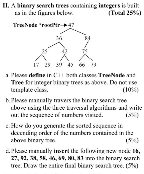 Solved II. A binary search trees containing integers is | Chegg.com