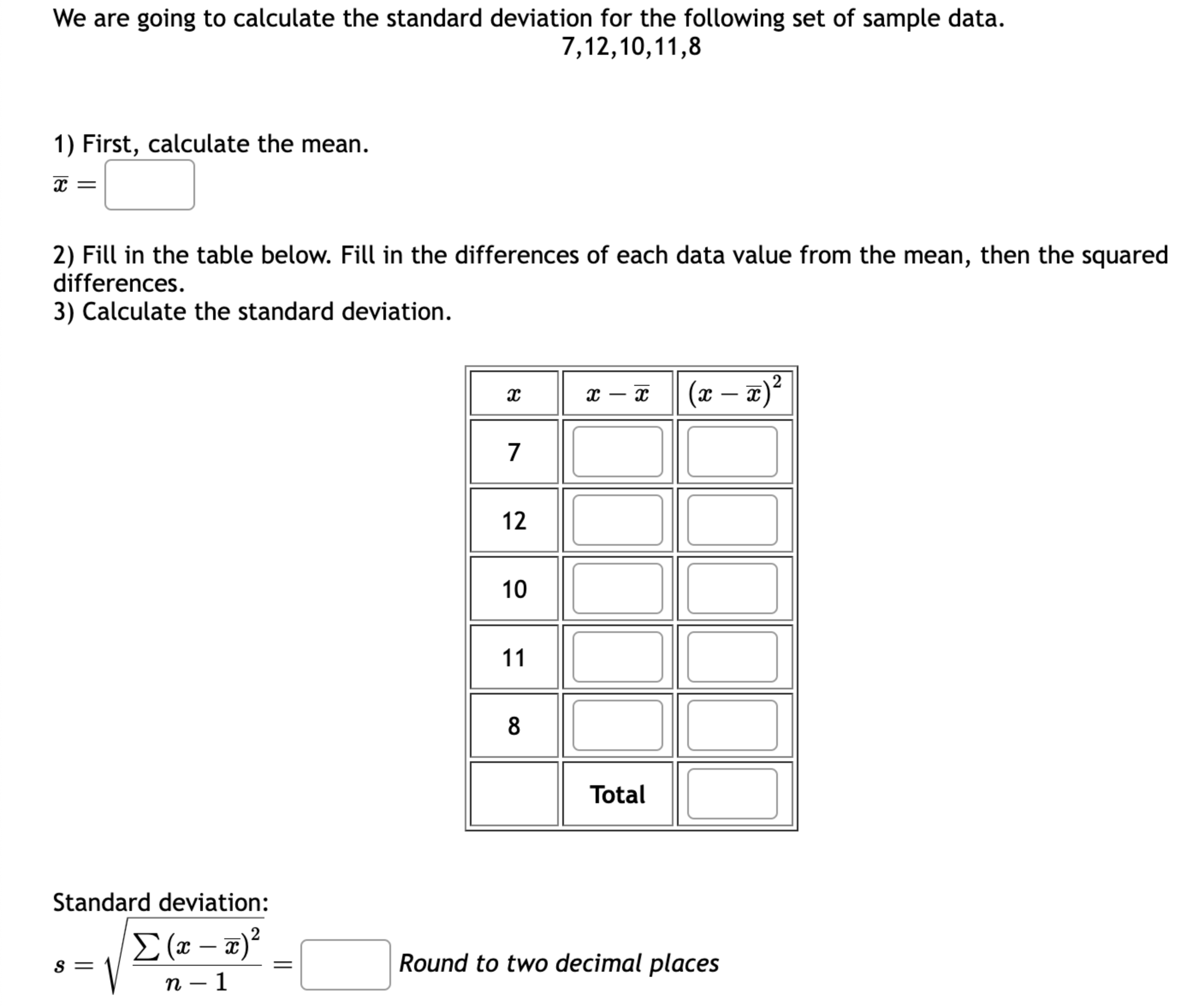 Solved We are going to calculate the standard deviation for | Chegg.com