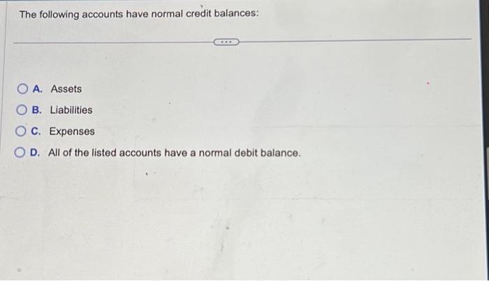 Solved The following accounts have normal credit balances: | Chegg.com