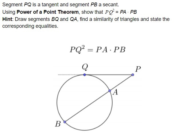 Solved Segment PQ is a tangent and segment PB a secant. | Chegg.com