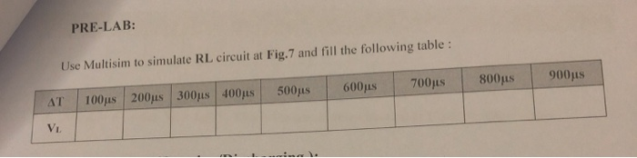 Solved PRE-LAB: Use Multisim to simulate RL circuit at Fig. | Chegg.com