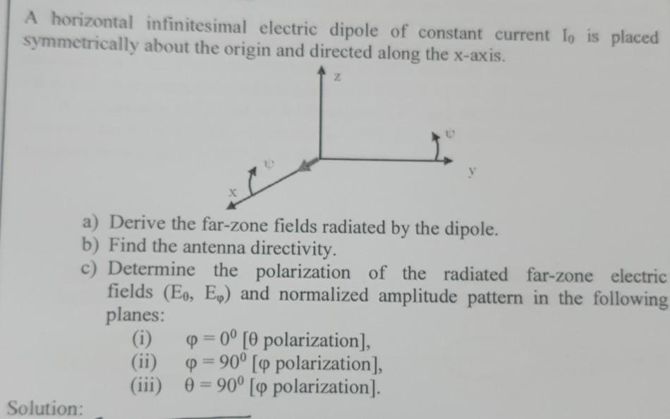 Solved A horizontal infinitesimal electric dipole of | Chegg.com