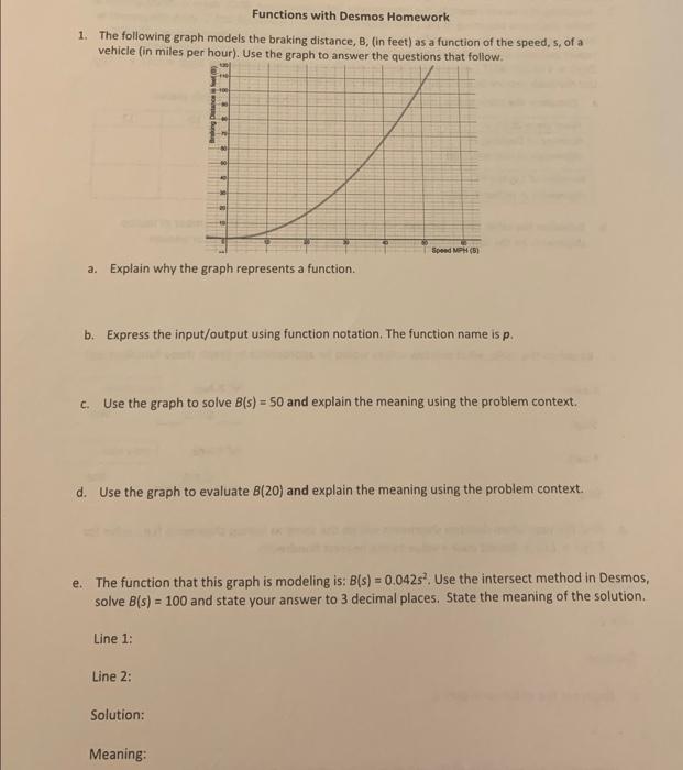 Solved 1. The following graph models the braking distance, | Chegg.com