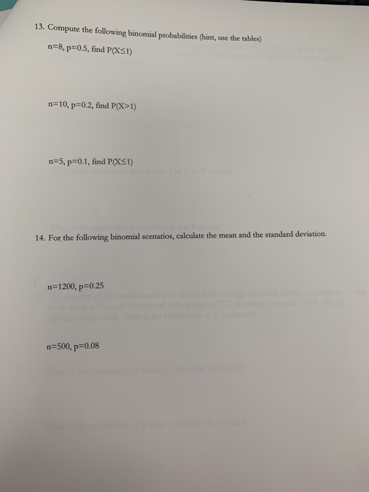 Solved 13. Compute the following binomial probabilities | Chegg.com