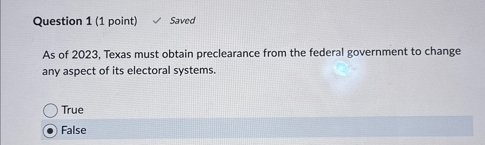 Solved Question 1 (1 ﻿point) ﻿SavedAs of 2023 , ﻿Texas must | Chegg.com