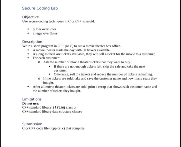 Solved Secure Coding Lab Objective Use secure coding | Chegg.com