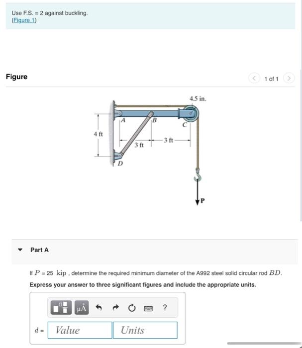 Solved Use F.S. =2 against buckling. Figure 1 of 1 Part A If | Chegg.com