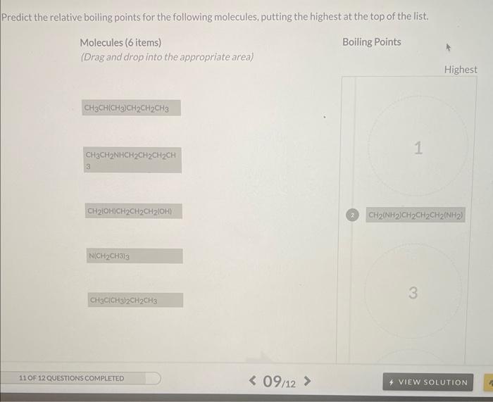 Solved redict the relative boiling points for the following | Chegg.com
