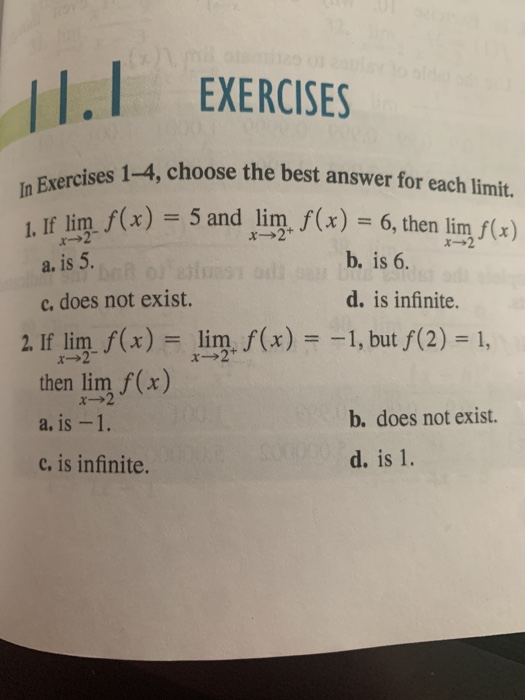 Solved EXERCISES 4. choose the best answer for each limit. | Chegg.com