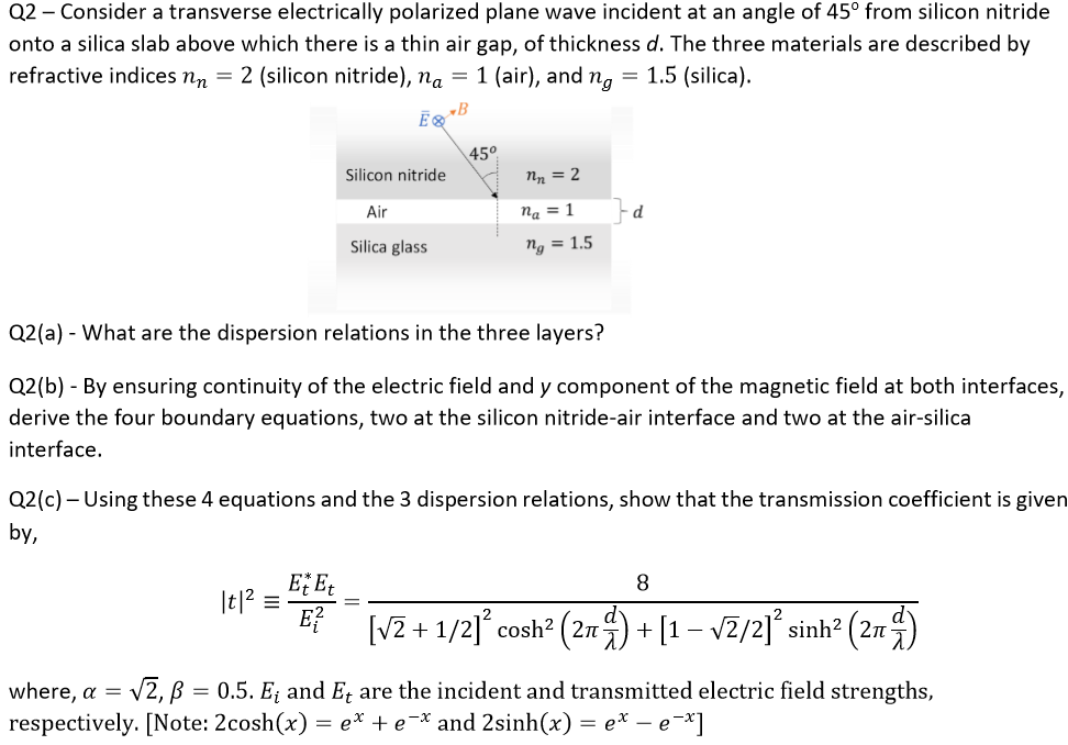 Solved Consider a TE polarized plane wave incident at an | Chegg.com