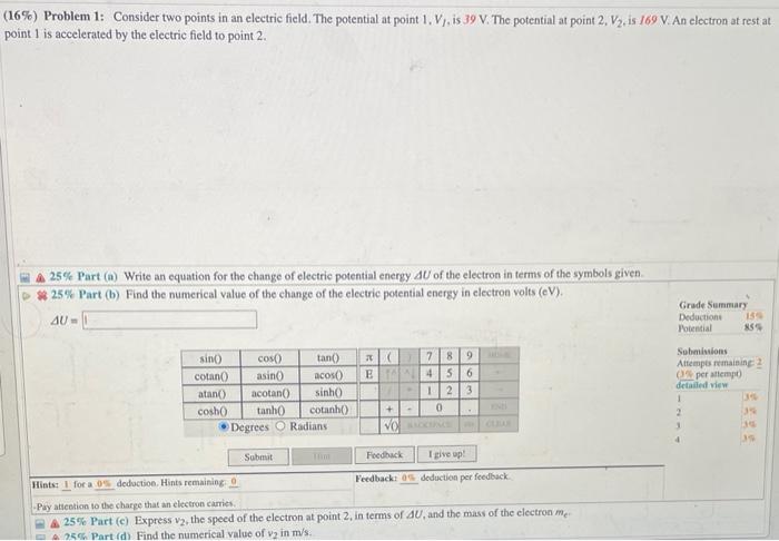 Solved 16% ) Problem 1: Consider two points in an electric | Chegg.com