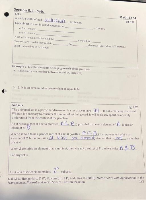 Solved Sets A set is a well-defined colliction of objects. | Chegg.com