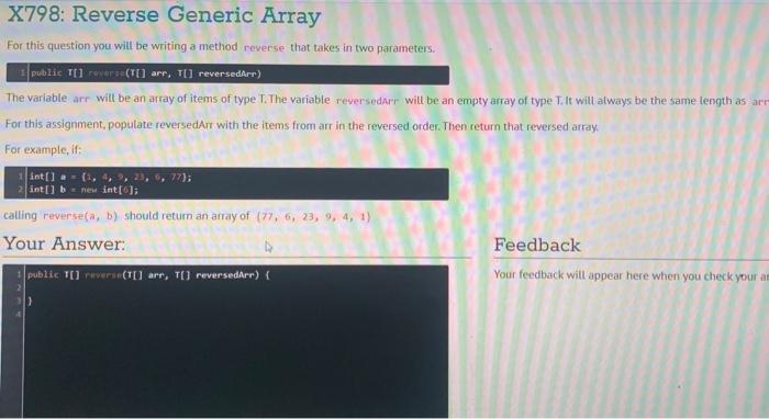 Solved The Variable Arr Will Be An Array Of Items Of Type T