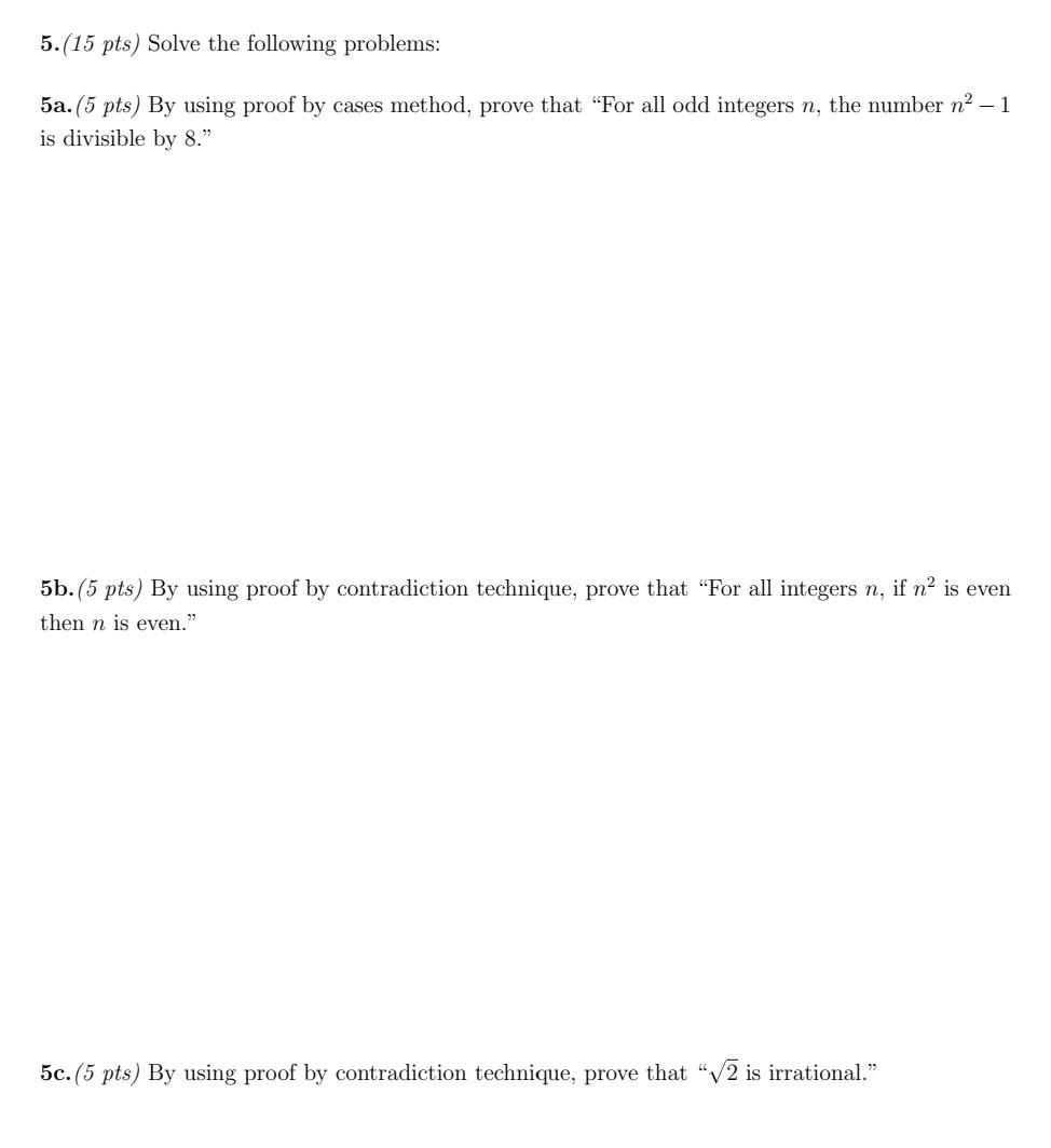 Solved 5.(15 pts) Solve the following problems: 5a. (5 pts) | Chegg.com