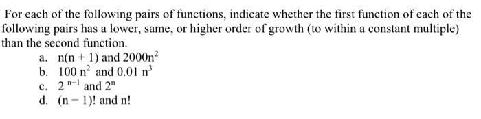 Solved For each of the following pairs of functions, | Chegg.com