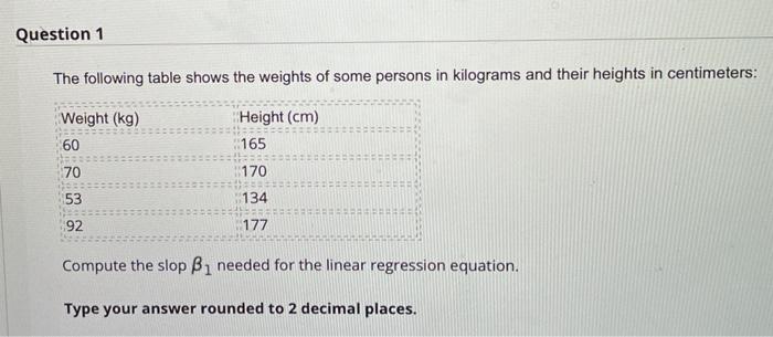 Solved Question 1 The Following Table Shows The Weights Of