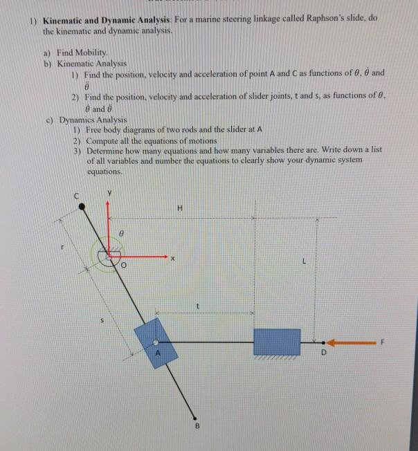Solved 1) Kinematic and Dynamic Analysis: For a marine | Chegg.com