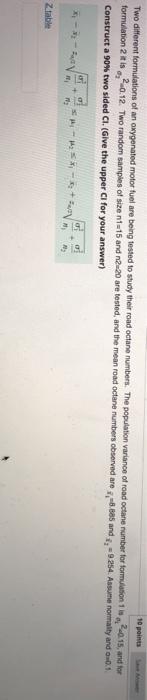 Solved 10 points Two different formulations of an oxygenated | Chegg.com