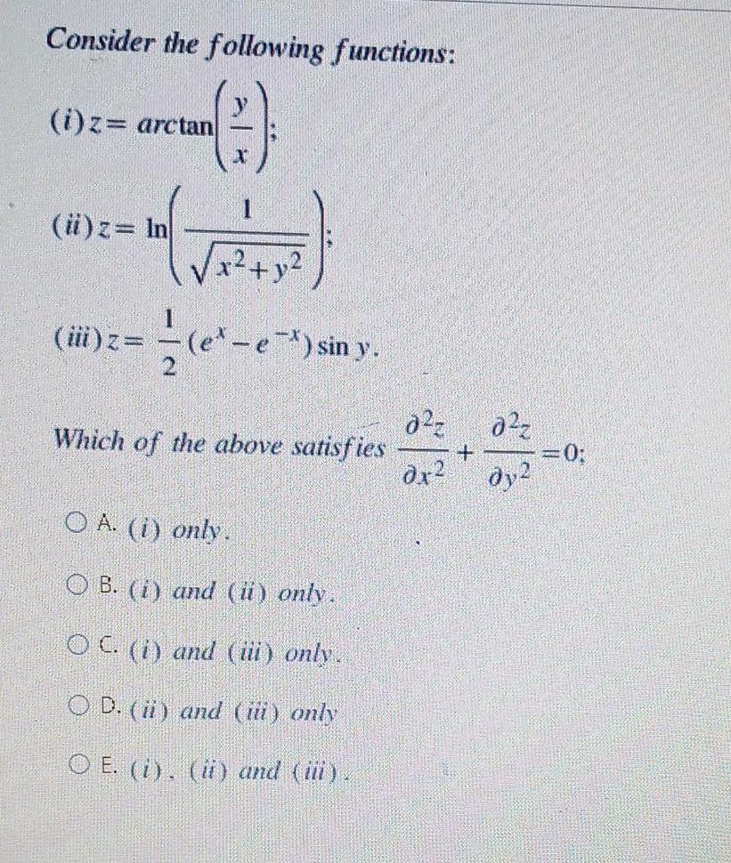 Solved Consider the following functions: (i) z= arctan () | Chegg.com
