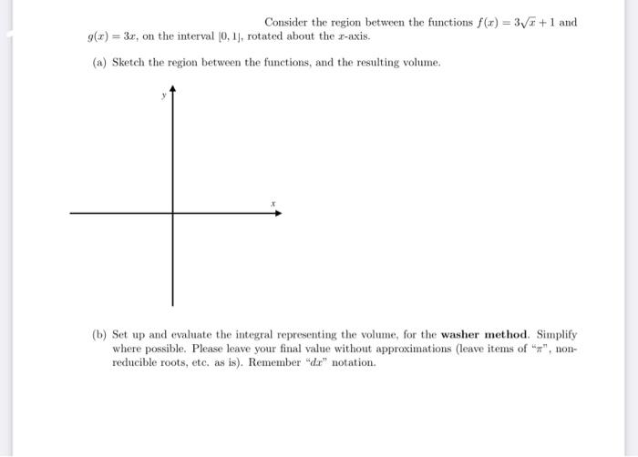 Solved Consider the region between the functions f(x)=3x+1 | Chegg.com
