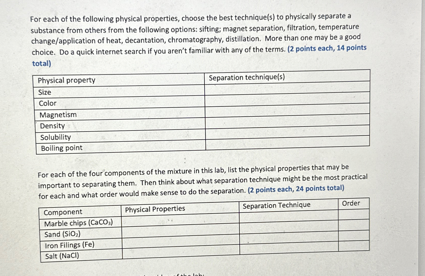 Solved For each of the following physical properties, choose | Chegg.com
