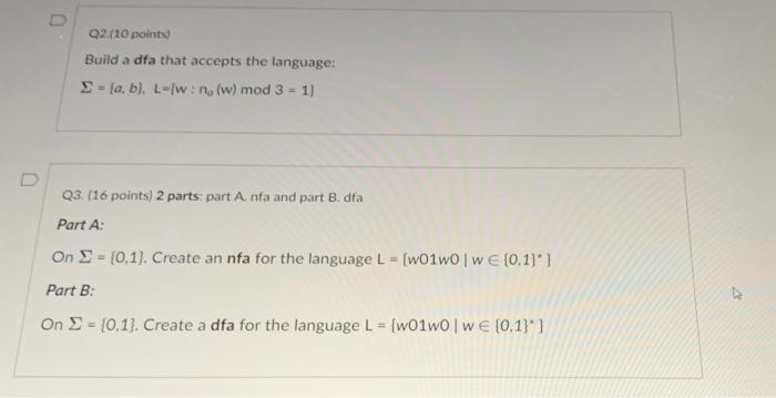 Solved Q2.(10 points) Build a dfa that accepts the language: | Chegg.com