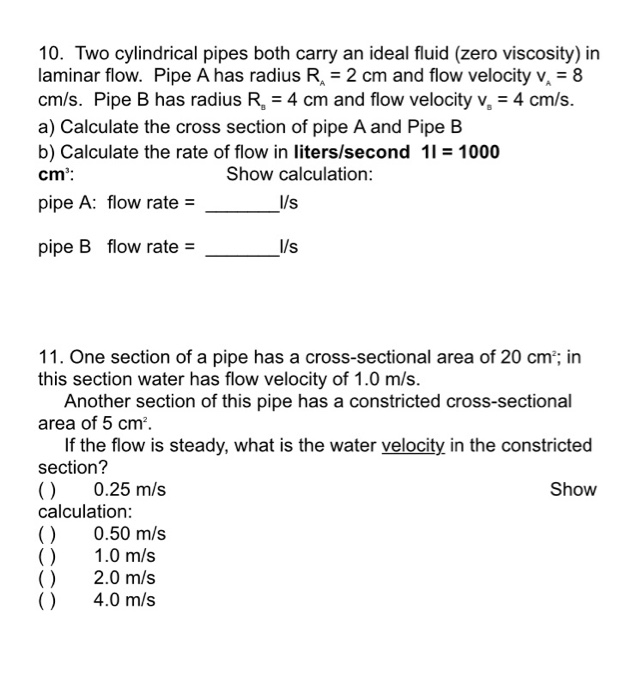 Solved 10. Two cylindrical pipes both carry an ideal fluid | Chegg.com