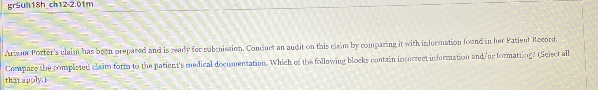gr5uh18h_ch12-2.01mAriana Porter's claim has been | Chegg.com