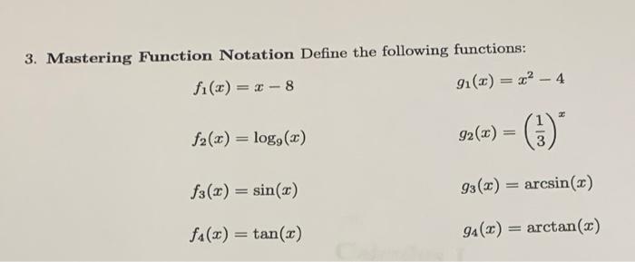 Solved 3. Mastering Function Notation Define the following | Chegg.com