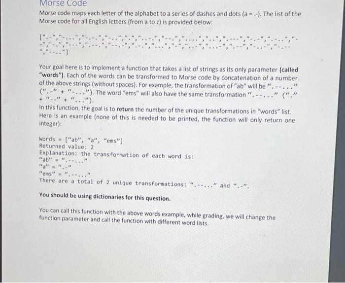 Solved Morse Code Morse code maps each letter of the | Chegg.com