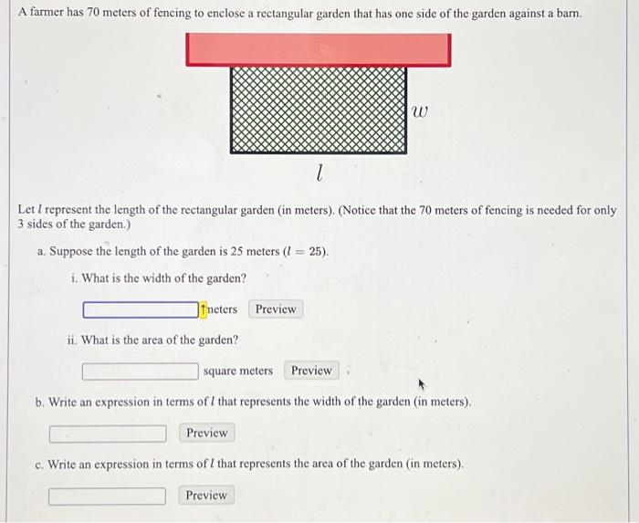Solved Let l represent the length of the rectangular garden | Chegg.com Solved Let l represent the length of the rectangular garden | Chegg.com