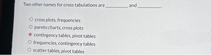 Solved Two other names for cross tabulations are O cross | Chegg.com