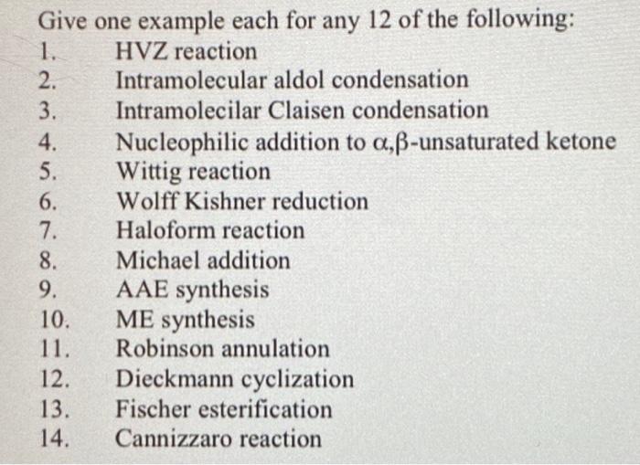 Solved Give one example each for any 12 of the following: 1. | Chegg.com