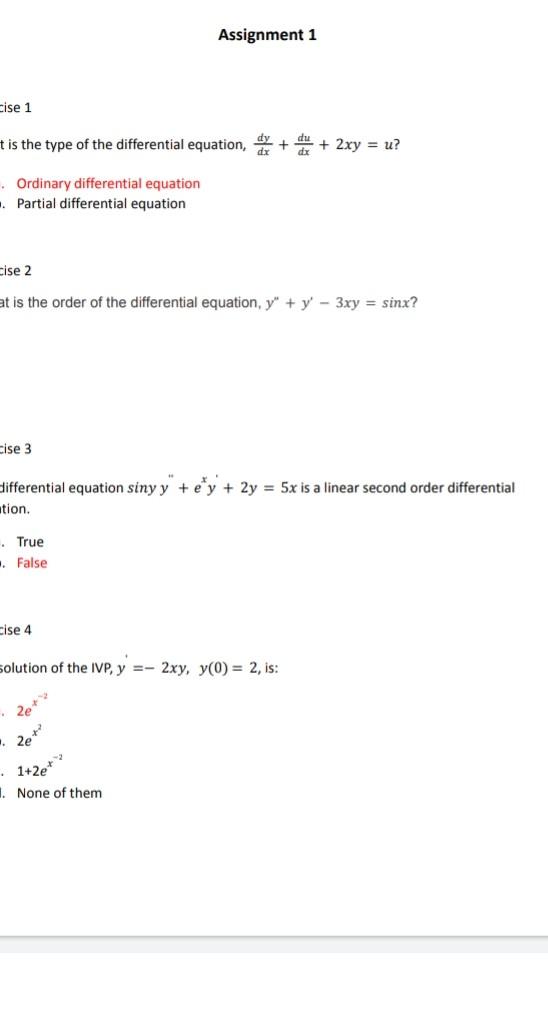 Solved Assignment 1 Cise 1 t is the type of the differential | Chegg.com