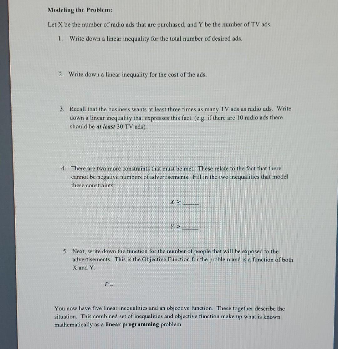 Solved Optimizing an Advertising Campaign Math 1010 Project | Chegg.com