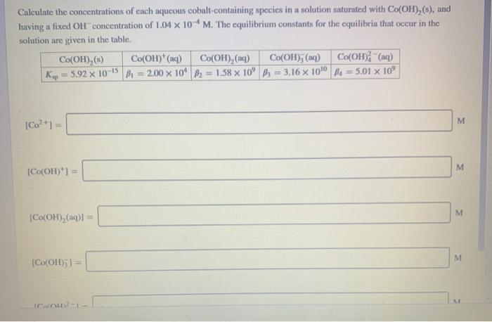 Solved Calculate the concentrations of each aqueous | Chegg.com