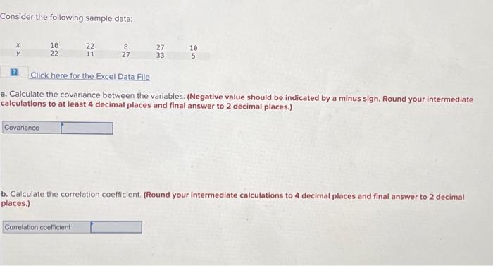 Solved Consider the following sample data: X y ? 10 22 | Chegg.com