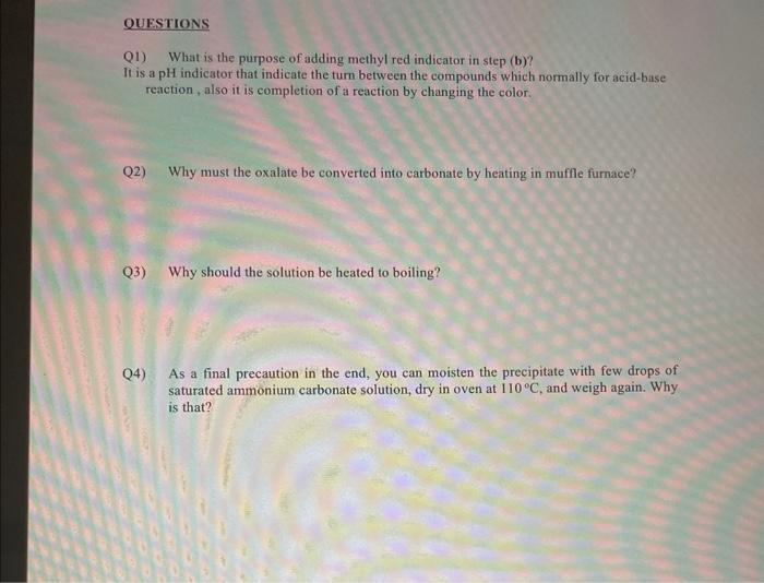 Solved Q1) What is the purpose of adding methyl red | Chegg.com