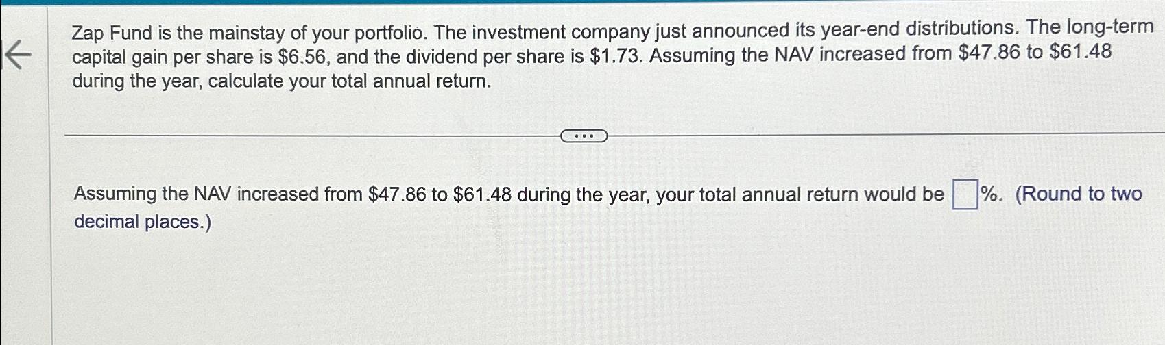 Solved Zap Fund is the mainstay of your portfolio. The | Chegg.com