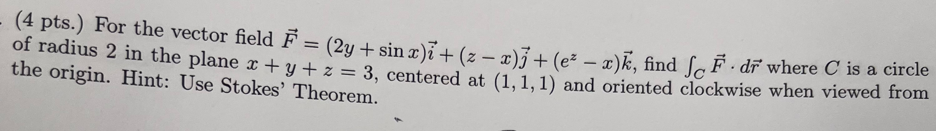 Solved For the vector field | Chegg.com