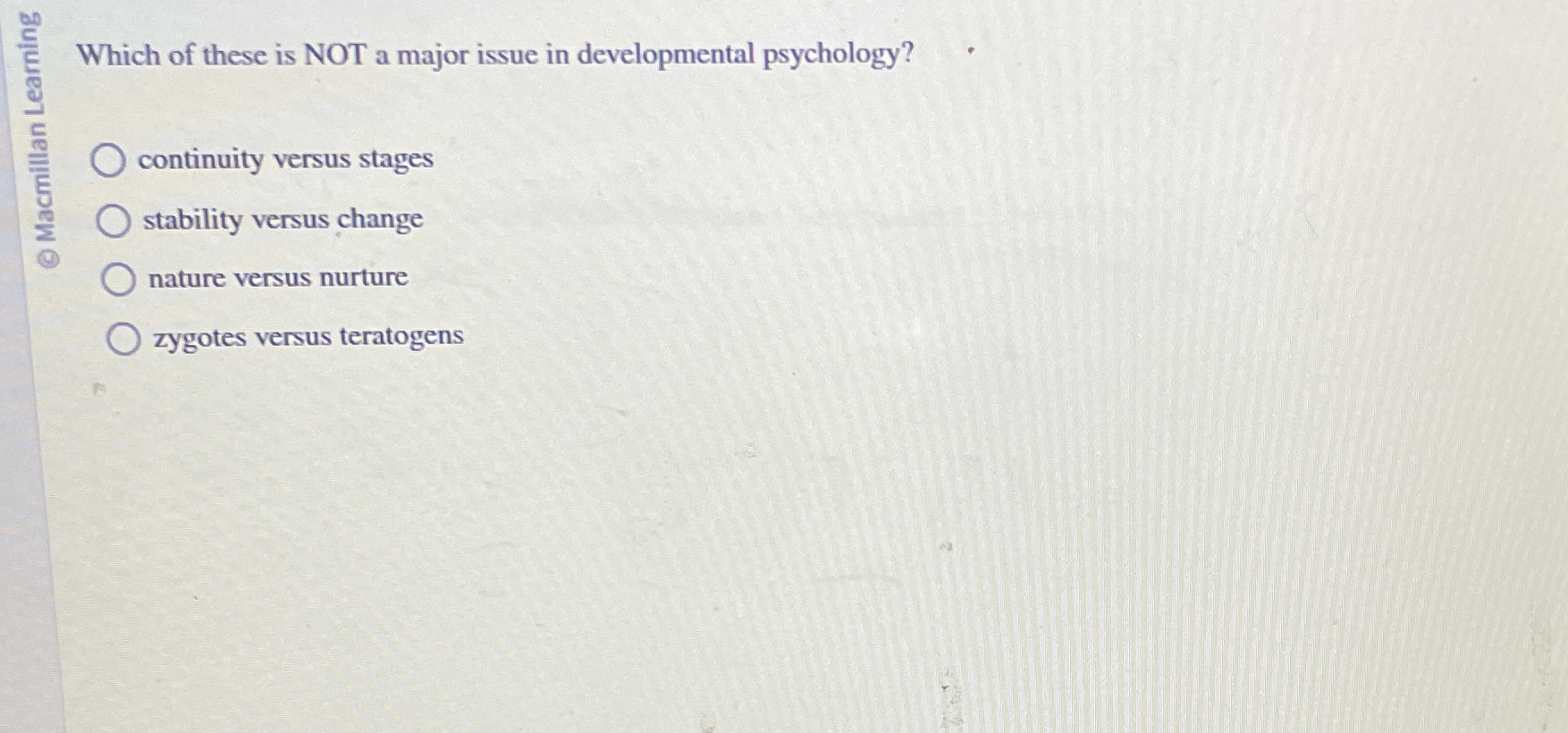 Solved Which of these is NOT a major issue in developmental | Chegg.com