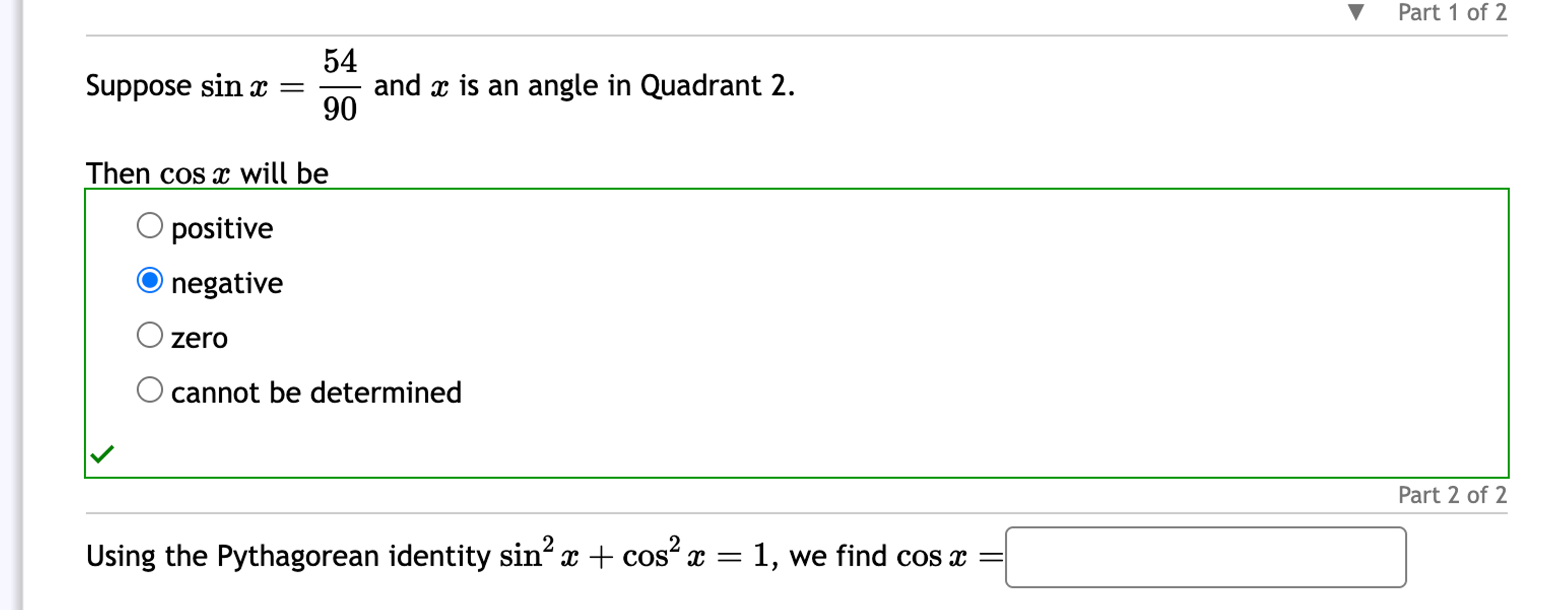Solved Suppose sinx=5490 ﻿and x ﻿is an angle in Quadrant | Chegg.com
