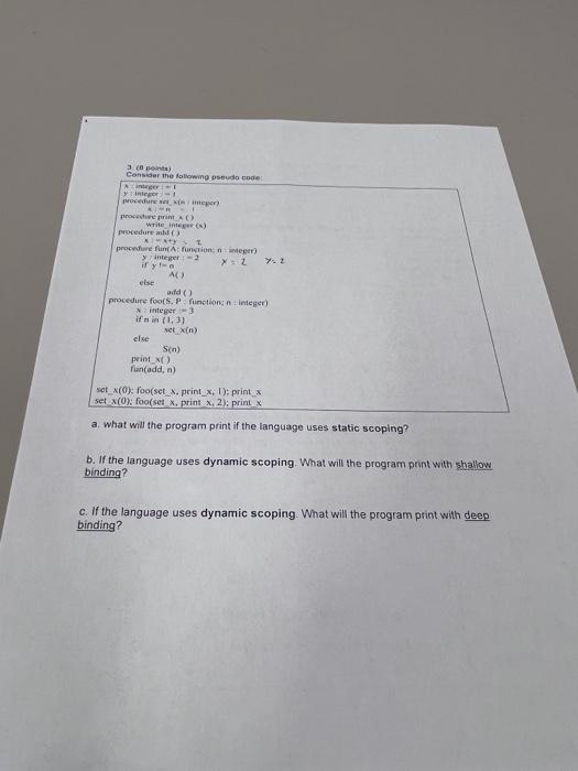 Solved 3. (a potinta) Bansider the follonme psevela ende: a. | Chegg.com