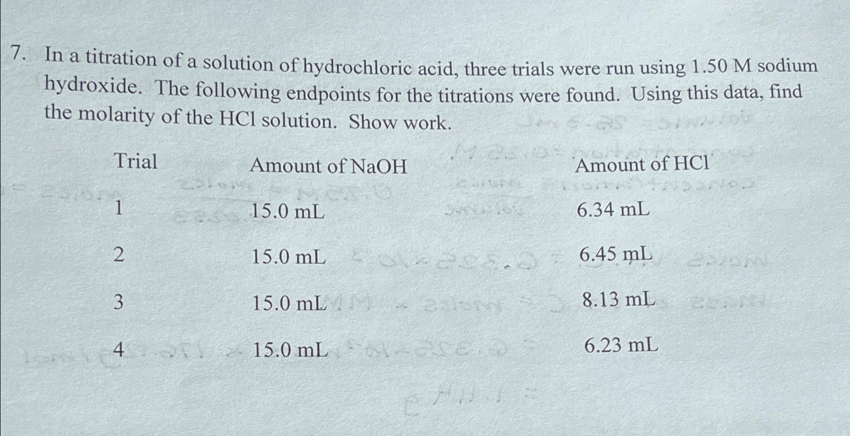 Solved In a titration of a solution of hydrochloric acid, | Chegg.com