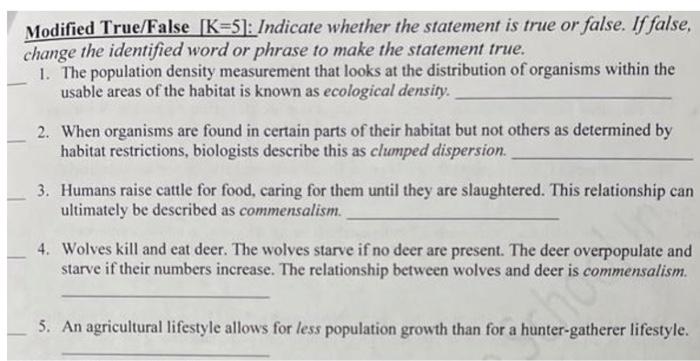 Solved Modified True/False [K=5] : Indicate whether the | Chegg.com
