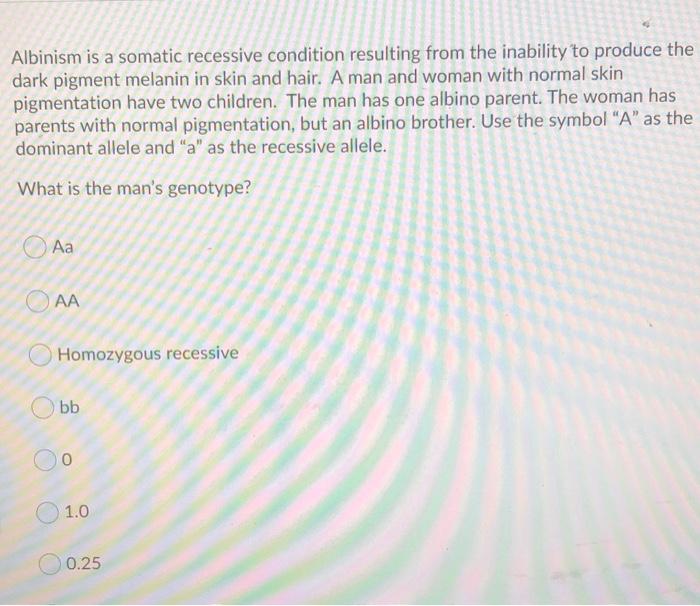 Solved Albinism is a somatic recessive condition resulting | Chegg.com