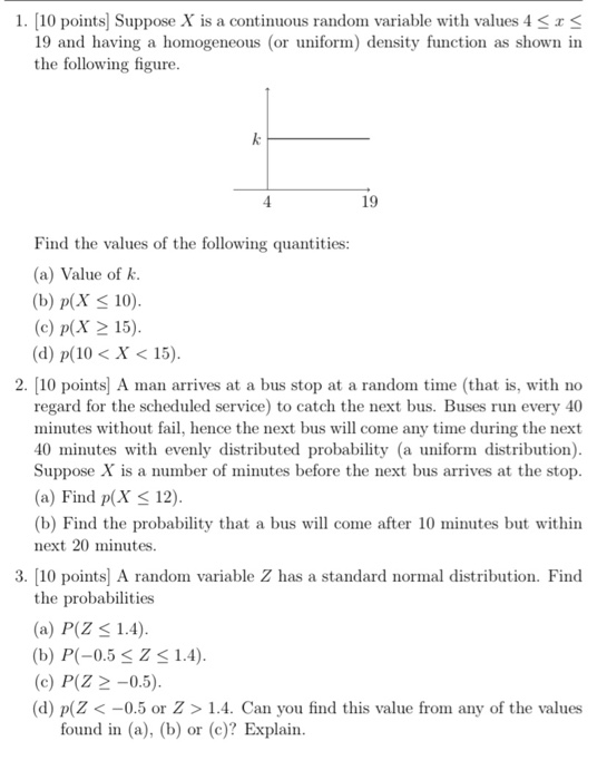 Solved 1. [10 points) Suppose X is a continuous random | Chegg.com