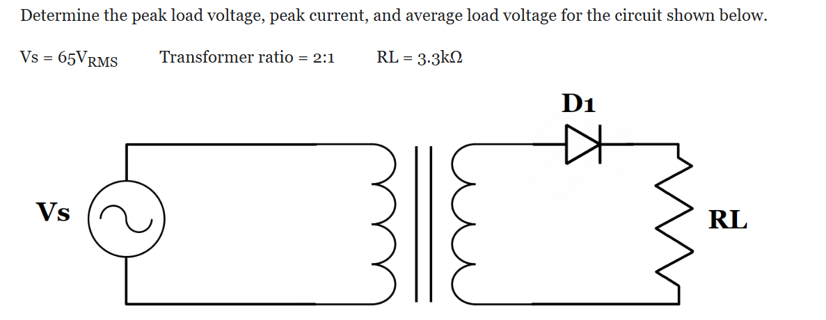 Solved Determine the peak load voltage, peak current, and | Chegg.com